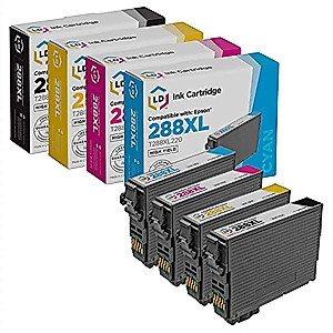 LD Products Remanufactured Ink Cartridge Replacements for 288 XL Epson 288XL Ink Cartridges High Yield for use in Epson XP446 Expression XP 440 XP330 XP340 (Black, Cyan, Magenta, Yellow, 4-Pack)