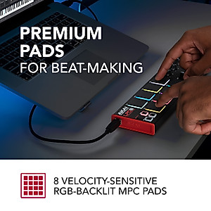 AKAI Professional LPD8 - USB MIDI Controller with 8 Responsive RGB MPC Drum Pads for Mac and PC, 8 Assignable Knobs and Music Production Software