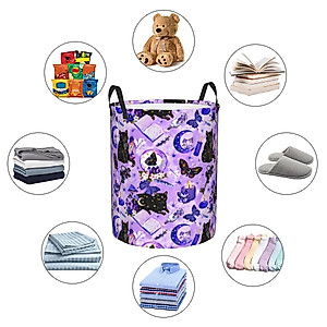Large Round Storage Basket Hamper Compatible With Witchy Witch Goth Black Cat Mushroom, Waterproof Toys and Clothes Organizer Laundry Hamper for Bathroom Nursery Clothes Toys