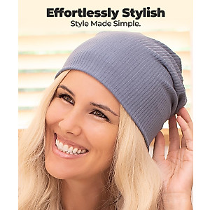 Lightweight Fashion Beanie for Men & Women - Soft Thin Ribbed Modal - Slouchy Style Black