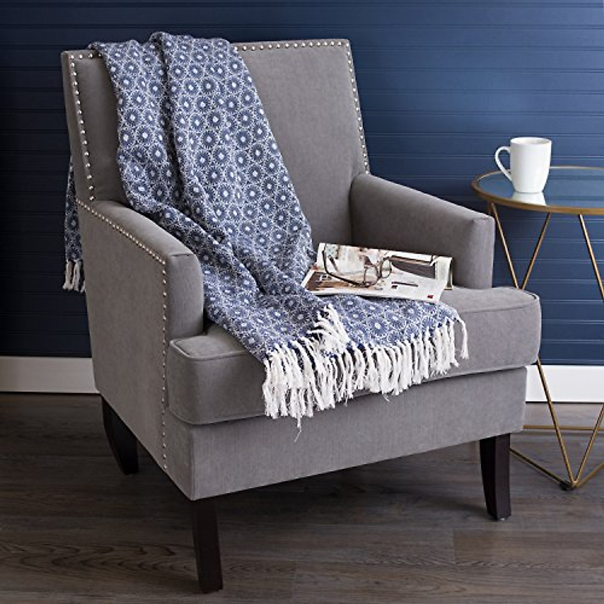 DII Rustic Farmhouse Throw Blanket with Decorative Tassels, Use for Chair, Couch, Bed, Picnic, Camping, Beach, & Just Staying Cozy at Home, 50x60, Nautical Blue