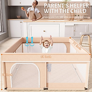 Omzer Baby Playpen with Mat 71"×59" - Extra Large Playpen for Babies and Toddlers with Mat Included, Safety Playard for Baby with Gate, All-Wrapped Soft Sponge Baby Gate Playpen with Stable Mat Velcro