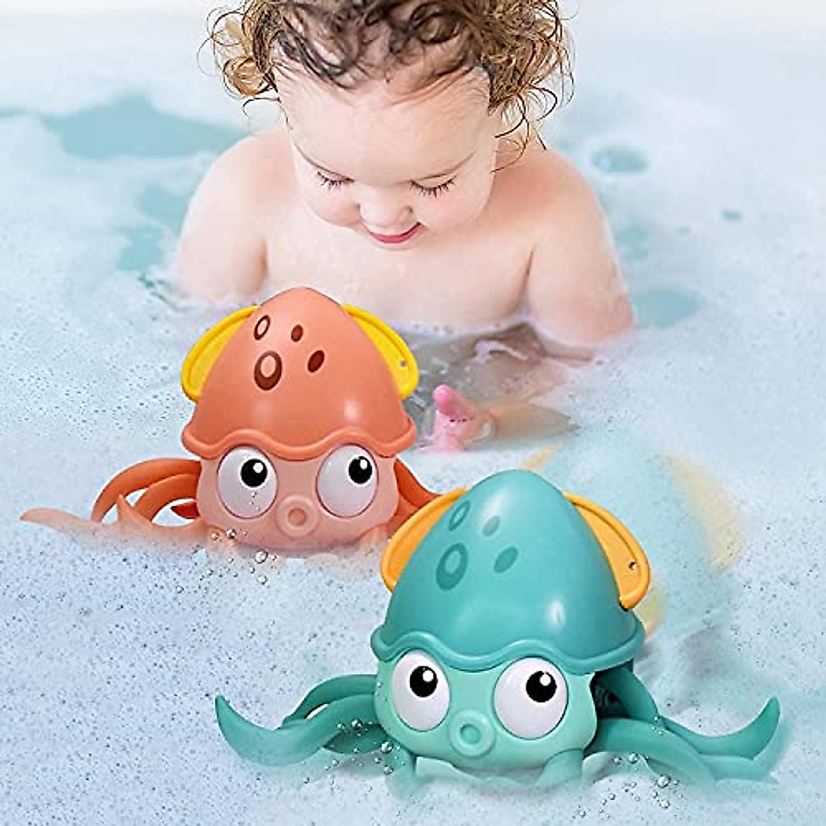 QIUXQIU Baby Bath Toys Crawling Toy Wind up Octopus Water Toy Toddlers Swimming Floating Playing Paddling Set in Bathroom Beach Pool Water Playset for Boys and Girls (Orange)