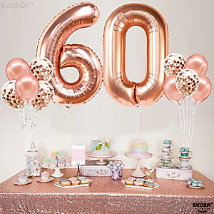 KatchOn, Rose Gold 60th Birthday Decorations Women - Big 40 Inch | 60 Balloon Numbers with Confetti, 60th Birthday Balloons for Women | 60 Birthday Balloons for 60 Birthday Decorations for Women