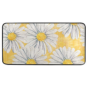 susiyo Kitchen Mat Watercolor Floral Daisy Flowers Kitchen Rug Mat Anti-Fatigue Comfort Floor Mat Non Slip Oil Stain Resistant Easy to Clean Kitchen Rug Bath Rug Carpet for Indoor Outdoor Doormat