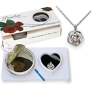 Pearlina Rose Flower Cultured Pearl Oyster Necklace Set Silver-tone Pendant w/Stainless Steel Chain 18"