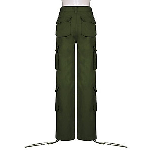 NCXFTP Cargo Pants Women, High Waist Cargo Pants Women Baggy Cargo Pants for Women Multiple Pocket Jogger Straight Wide Leg Parachute Pants Y2K Green