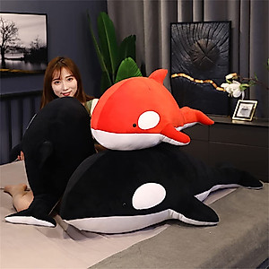 pangcangshu Nice 60/80cm New Black and Red Shark Plush Toys Big Killer Whale Doll Orcinus Orca Stuffed Sea Animals Children Birthday Gift (Red, 80cm/31inch)