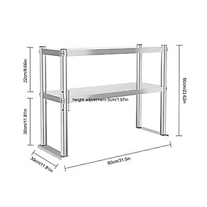 Double Overshelf Stainless Steel 12'' x 31'',Commercial 2 Tier Shelf for Prep & Work Table in Restaurant,Home and Kitchen,Double Tier Overshelf,Double Deck Overshelf,Kitchen Table with Adjustable