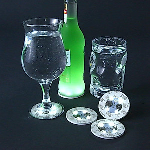 LOGUIDE LED Light Up Coasters,LED Bottle Lights, Bottle Glorifier,LED Sticker Coaster Discs for Drinks,Flash Cup Coaster Flashing Shots Light (Cool-White)