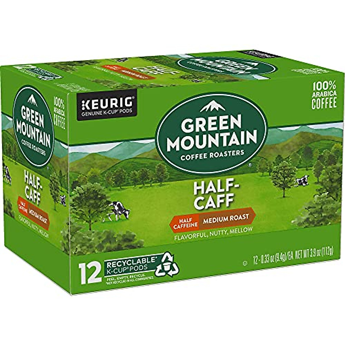 Green Mountain Coffee Roasters Half Caff Keurig Single-Serve K-Cup pods, Medium Roast Coffee, 12 Count