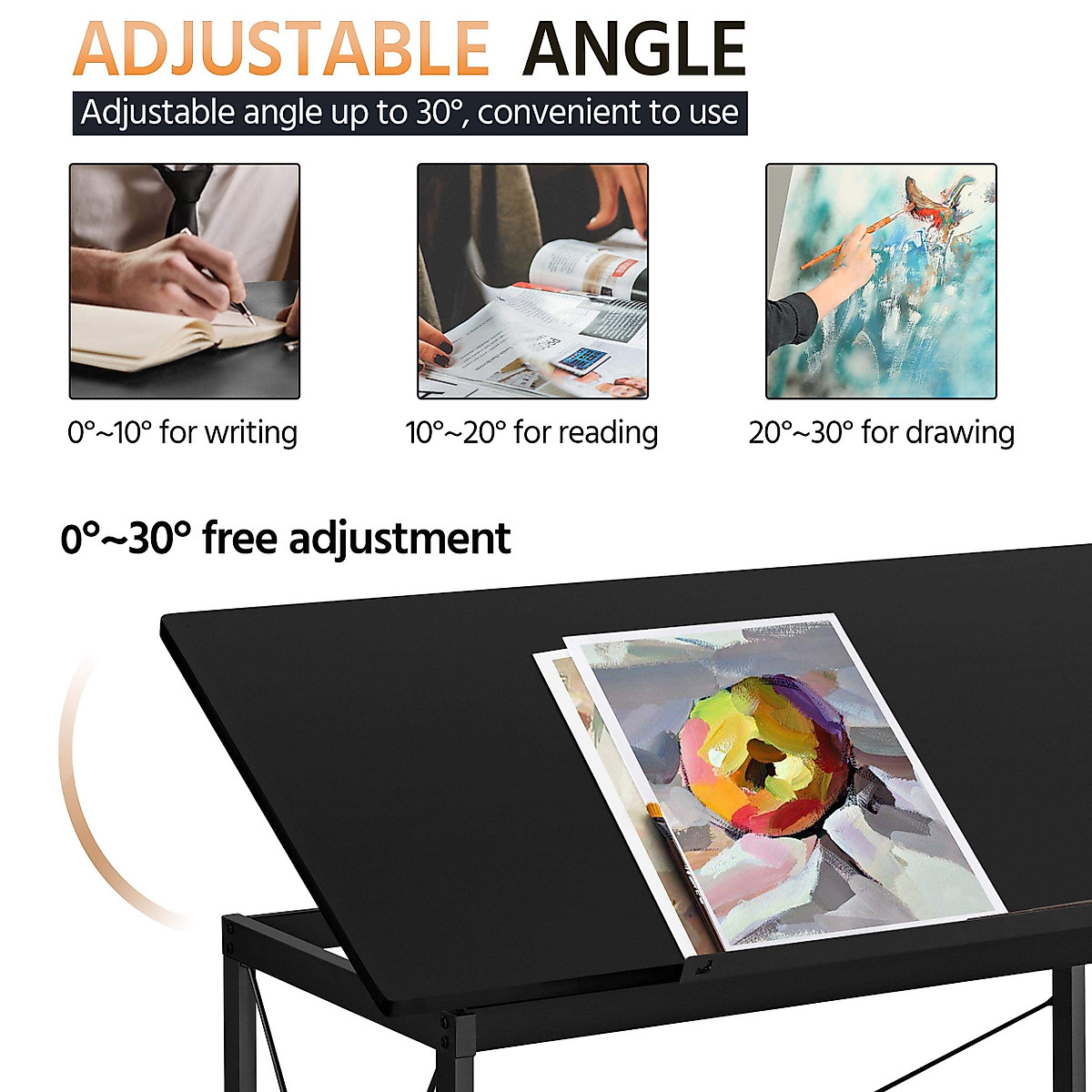 Yaheetech 47"x 24" Drafting Table Drawing/Crafting Table/Desk Art Desk for Artists Tilting Tabletop Basic Drawing Painting Writing Station Studying Desk with Adjustable Tabletop & Pencil Ledge Black