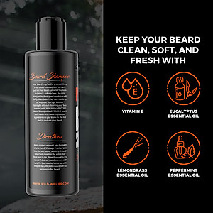 Wild Willies PROGRO Beard Growth & Moisturizing Shampoo Fortified with Biotin & Caffeine for Facial Hair Growth, Hydration & Softener - Strengthens Follicles for Healthy Looking Beard, 4oz