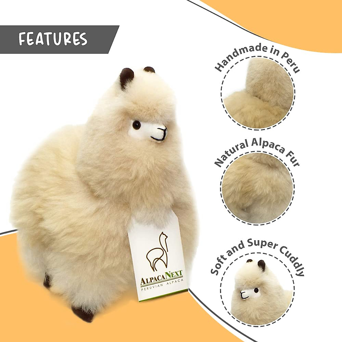 AlpacaNext Llama Stuffed Animal – 9 inch. Cute, Soft and Cuddly Alpaca Plush Toy Handcrafted on Real Alpaka Natural Fur (9 inches, Beige)