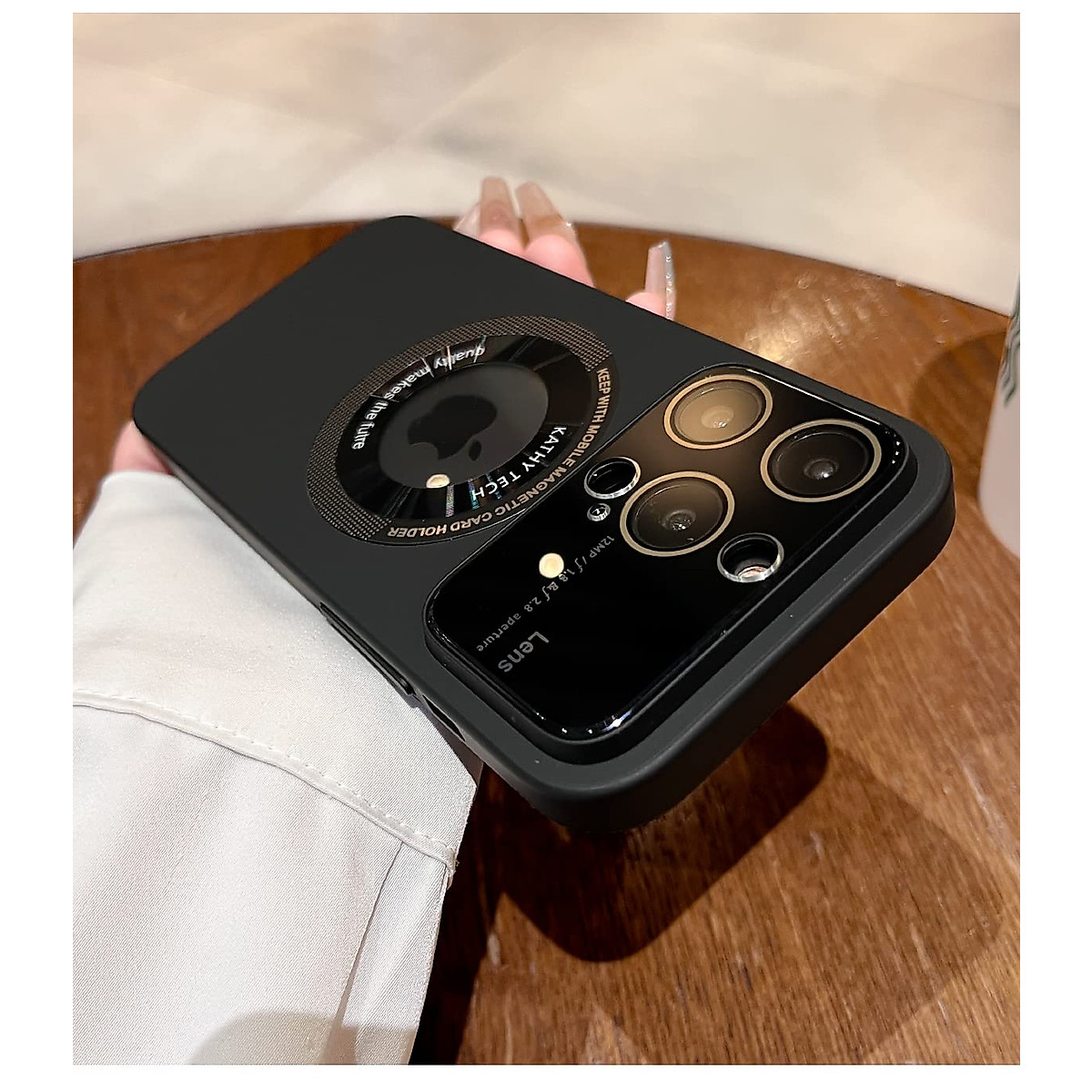 Magnetic For IPhone 14 Pro Max Case Logo View, Window Glass Lens Camera Protector ,Compatible with Magsafe, Women Men Shockproof Cases for IPhone 14Pro Max Hard Slim Matte Cover 6.7 inch (Black)