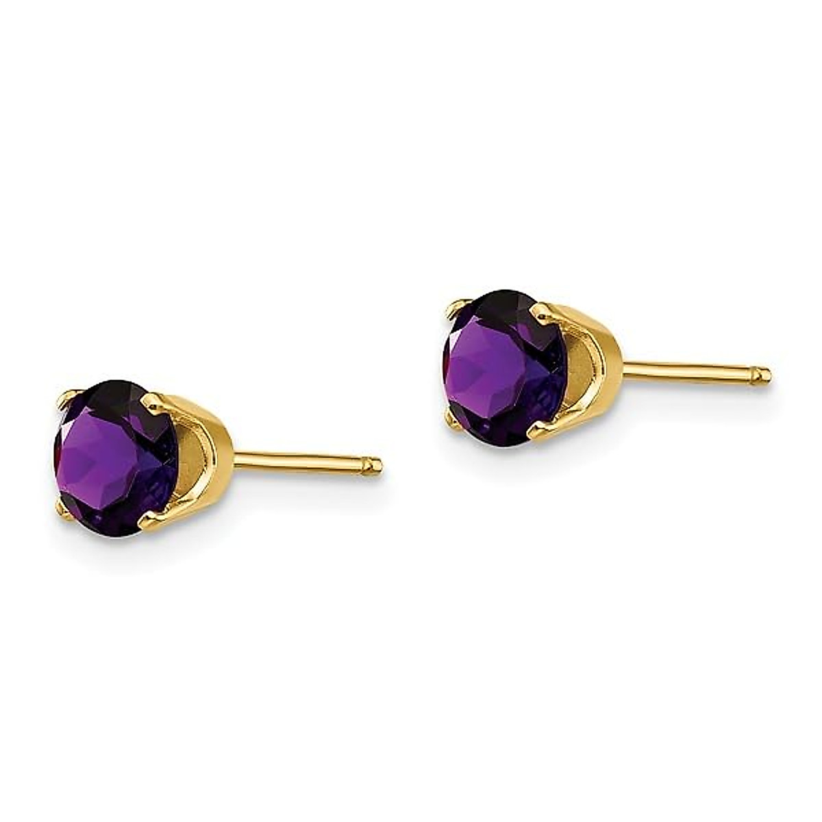 14K Yellow Gold 5mm Purple Amethyst Studs Gemstone Earrings February Birthstone Jewelry