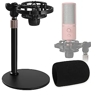 Razer Seiren X Desktop Microphone Stand with Shock Mount, Foam Windscreen, Adjustable Mic Stand with Pop Filter Shockmount Reduces Vibration Noise for Razer Seiren X USB Streaming Microphone Frgyee