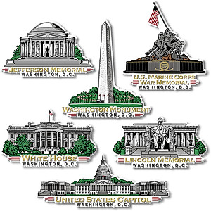 Washington DC Monument Magnet Set of 6 by Classic Magnets, Collectible Souvenirs Made in The USA