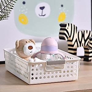 Whale Pocket 6 PCS Plastic Storage Basket, Slim White Organizer Tote Bin Shelf Baskets for Closet Organization, De-Clutter, Toys, Cleaning Products, Accessories(11.8 x 8.5x 3.4in)