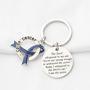 FUSTMW Colon Cancer Awareness Gifts Colon Cancer Gifts Keychain Colon Cancer Ribbon Survivors Support Gifts Fight Cancer Gifts I am The Storm (silver)