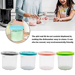4 Pack Ice Cream Containers Replacement for Ninja Creami Ice Cream Makers NC300, NC301 & NC299AMZ Series, Reusable, BPA-Free & Dishwasher Safe, Airtight, Gray/Blue/Pink/Green Lids