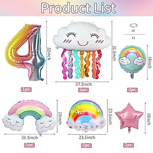 4th Birthday Decorations Girl, 8 Pcs 4 Balloons Birthday Foil Balloons with Rainbow Pink Star Pastel Round Balloons, Number 4 for Girls Birthday Party Baby Shower Supplies