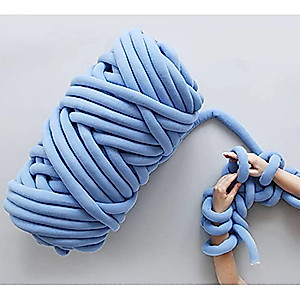 GULAKY Chunky Giant Cotton Tube Yarn Super Soft Thick for Handmade DIY Arm Knitting Blanket Yarn Merino Wool Alternative Home Decor,Blue,1lb