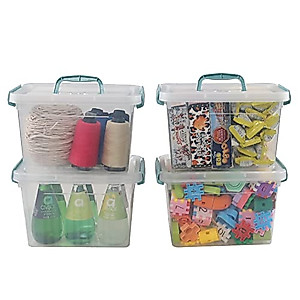 Yubine 6 Quart Small Latching Storage Box, 4 Pack Plastic Stprage Bin with Lid