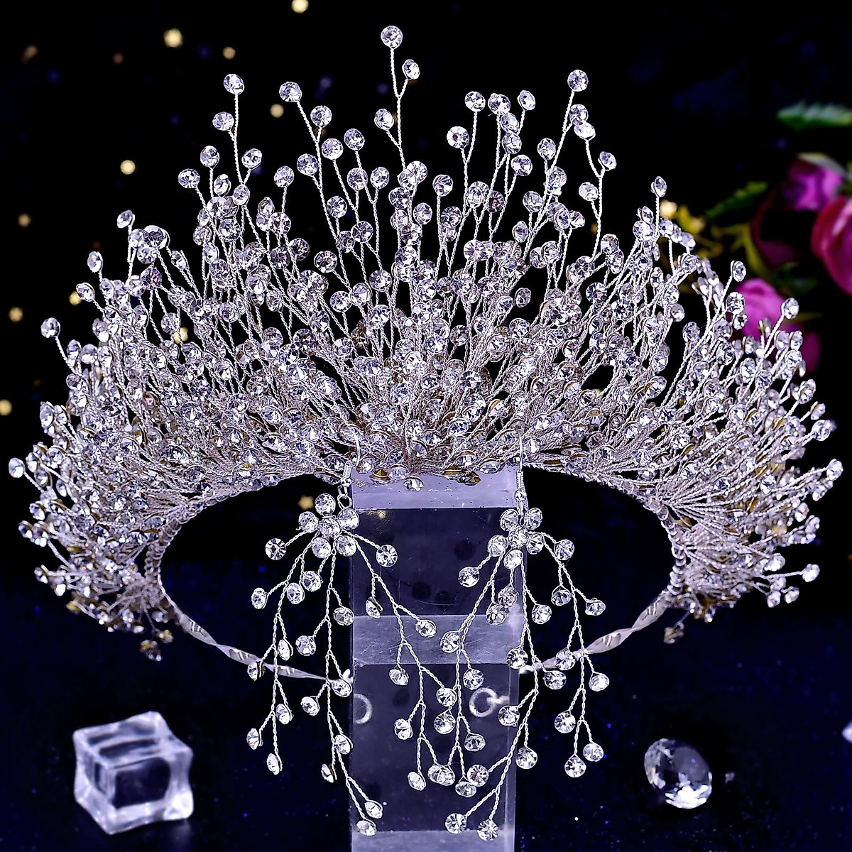 Bridal Wedding Headband Crystal Tiara Crown，Queen Tiaras and Crowns，Wedding Bride Crowns For Birthday Party Wedding Pageant Hair Accessories (Silver/Crown + necklace + Earrings)