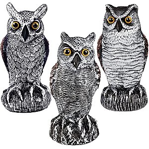 Hausse 3 Pack Bird Scarecrow Fake Horned Owl Decoy, Plastic Owl Bird Deterrents, Halloween Outdoor Decoration, Nature Enemy Pest Repellent for Outdoor Garden Yard, Black