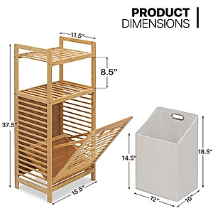MoNiBloom Tilt-Out Laundry Cabinet with Foldable Hamper, 2-Tier Bamboo Freestanding Storage Cabinet with Basket, 37.5" High Dirty Clothes Bag Shelf for Laundry Room Bathroom Bedroom Closet, Natural