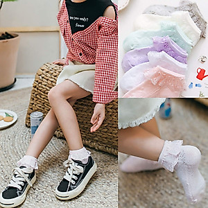 Mini angel Baby Lace Socks Newborn Girls Eyelet Lace Ruffle Frilly Ankle Socks Soft Cotton Dress Socks with Box Gift Set,6 Pairs,White/Cream/Pink/Grey/Light Green/Purple,0-3 Months