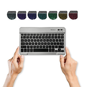 Macally Backlit Bluetooth Keyboard (Universal 7 Colors, Small, Portable) for iPad Pro/Mini, iPhone, Android, Kindle Fire, Samsung Note 9 - BTBLTABKEYSG