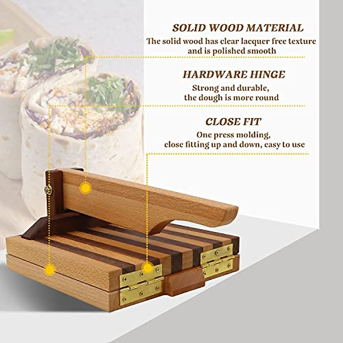 Upgrade Hardwood Tortilla Maker Hardwood Tortilla Maker - 8" Square Wood Flour Tortilla Press for Homemade Mexican Tortillas, Roti, Burritos, Taco and More, Natural Food-Grade wood (beech & Walnut) - Enjoy the Natural Taste