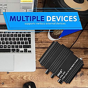 Pyle Home Mini Audio Amplifier - 60W Portable Dual Channel Surround Sound HiFi Stereo Receiver w/ 12V AC Adapter, AUX, MIC IN, Supports Smart Phone, iPhone, iPod, MP3 For 2-8ohm Speakers - Pyle PFA200