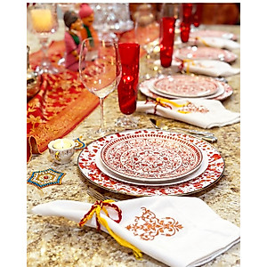 Sonemone Red Salad Plates 8.75 Inch, Set of 4, for Salad, Appetizer, Christmas, Microwave & Dishwasher Safe