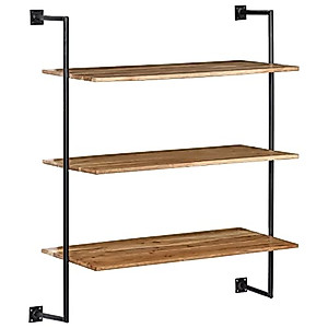vidaXL Solid Acacia Wood Wall Shelf Modern Sturdy Sleek Compact 3 Layers Space Saving Display Storage Rack Stand Home Furniture Iron