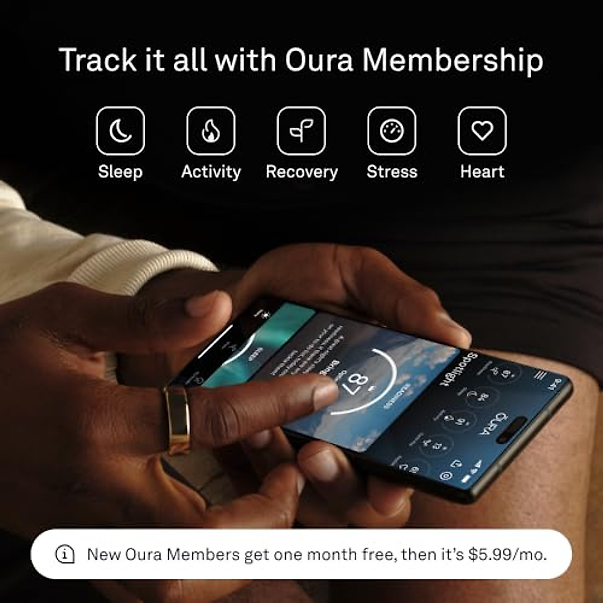 Oura Ring Gen3 Horizon - Stealth - Size 12 - Smart Ring - Size First with Oura Ring Gen3 Sizing Kit - Sleep Tracking Wearable - Heart Rate - Fitness Tracker - 5-7 Days Battery Life