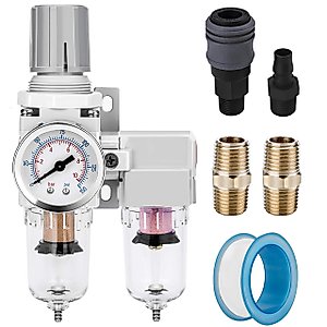 NANPU 1/4" NPT Air Dryer System - 5 Micron Particulate Filter, 0.5 Micron Coalescing Filter & Air Pressure Regulator, Water Trap Separator - Semi-Auto Drain,0-150 psi Gauge, Poly Bowl, Metal Bracket
