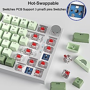 Fogruaden Wired 75% Mechanical Gaming Keyboard 75 Percent Matcha Keyboard Hot Swappable Gasket Mount, Red Switch, RGB Backlit 82 Keys TKL Mechanical Keyboard, NKRO Compact Keyboard with Knob