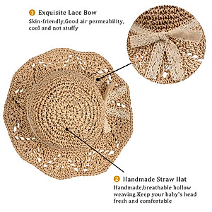 Baby Girl Straw Hat 3-6 Years Girls Summer Beach Hats with Bowknot Sun Protection Hats for Kids (Khaki)