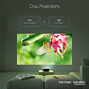 ASUS F1 LED Projector, FHD 1080P 1200 Lumens, 3D, Short Throw | Premium Audio by Harman Kardon | Wireless Projection | Remote Control | 2 Years Warranty (Renewed)