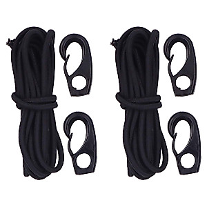 METER STAR 4pcs Kayak Hook and 2pcs 6.5feet Black Elastic Cord Elastic Nylon Cords for Kayak Canoe and Fishing Boat