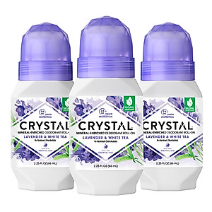 CRYSTAL Deodorant Aluminum Free Mineral Deodorant Roll-On for Women & Men, Lavender & White Tea - Paraben Free - Certified Cruelty Free & Vegan Deodorant - Prevents Odor Up to 24 Hours ,2.25 Fl Oz (Pack of 3),21661-3