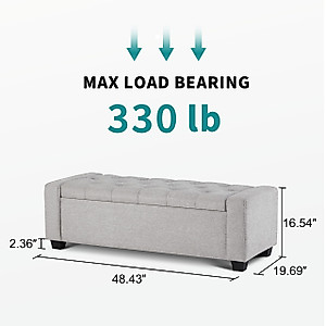 Huatean Home Ottoman with Storage, Storage Ottoman Bench with Safety Hinge, Upholstered Storage Bench with Seating for Bedroom, Living Room, Holds up to 330 lb(Light Gray)
