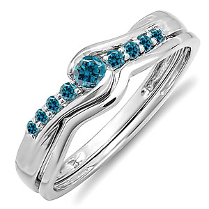 Dazzlingrock Collection 0.25 Carat (Ctw) 18k Round Blue Diamond Bridal Engagement Wedding Ring Set in White Gold, Size 9