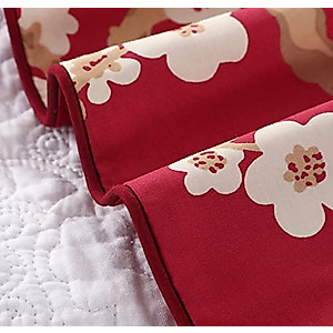 Brandream King Size Duvet Cover Set Japanese Oriental Style Cherry Floral Red Blossom Flower Branches Print Chinoiserie Bedding Pillowcases Set 800TC Egyptian Cotton Sateen Botanical Tree 3 Piece