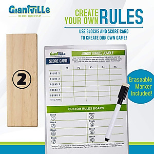 Giantville Giant Tumbling Timber Toy - Premium Pine Wood Life-Size Blocks Tower - Big Floor/Board Indoor/Outdoor Yard Game for Kids & Adults - 56-Pieces + Storage/Carry Bag - Grows to Over 5-Feet