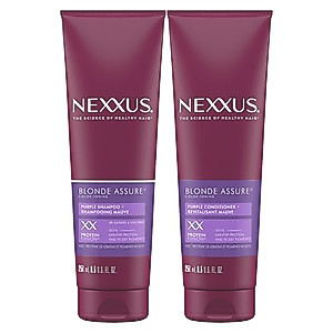 Nexxus Blonde Assure Purple Shampoo & Conditioner Color Assure 2 Pack Blonde, Bleached & Silver Hair Color Shampoo & Conditioner with Keratin Protein & Violet Pigment 8.5 fl oz