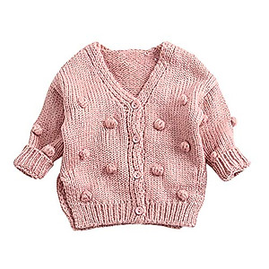 Toddler Newborn Baby Boys Girls Pompoms Soft Cardigan Sweater Kids Warm Knitted Pullover Tops Winter Clothes (Pink, 4-5T(100))